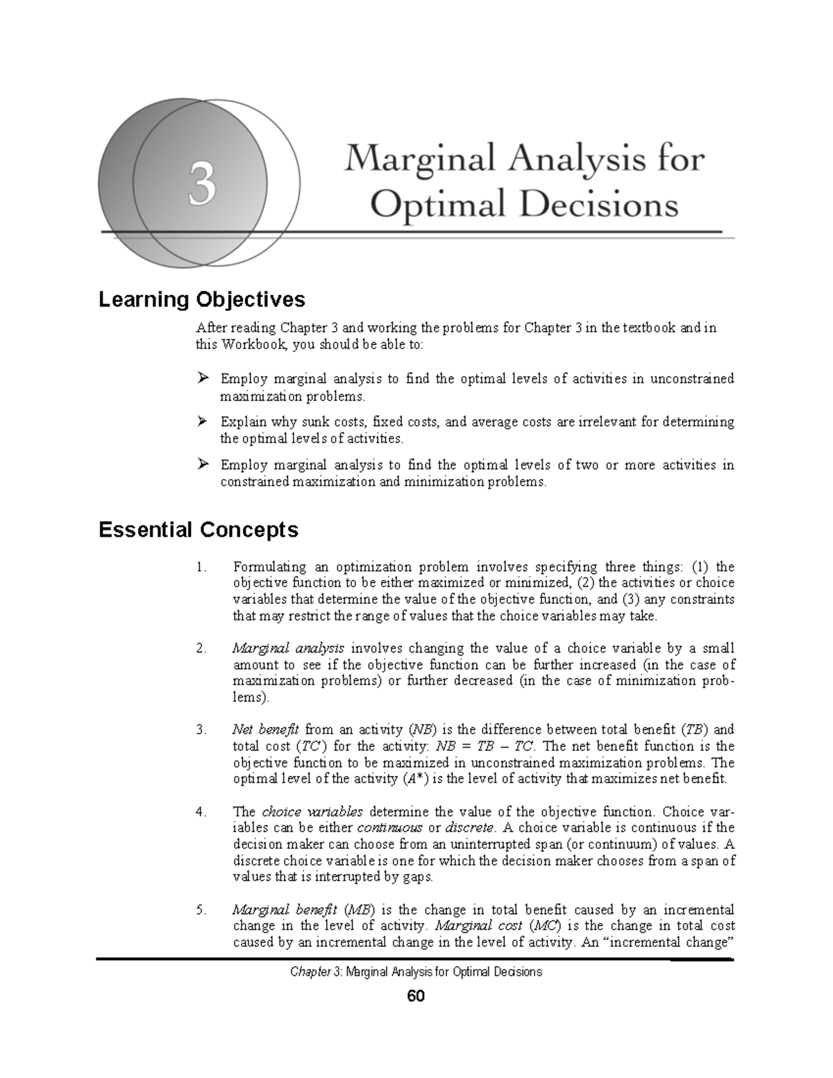 10e 03 Chap Student Workbook - Chapter 3 : Marginal Analysis for ...