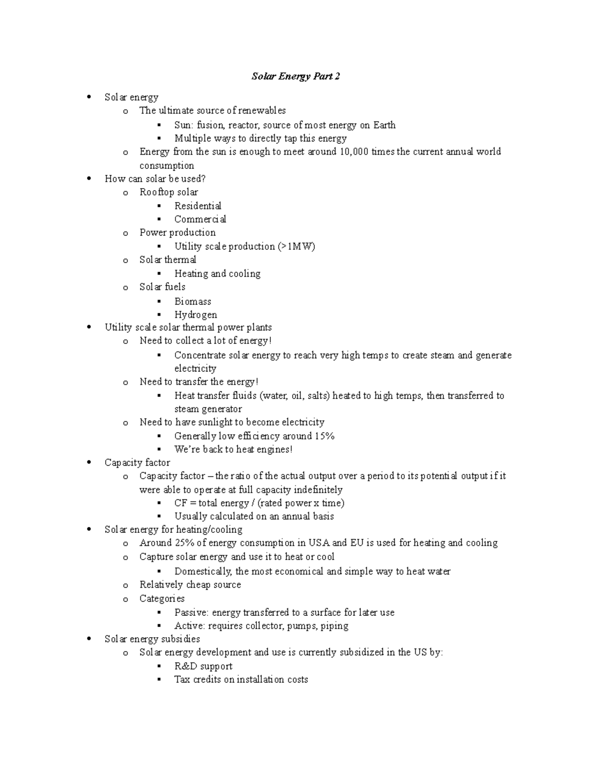 Lecture 19: Solar Energy Part 2 - Solar Energy Part 2 Solar energy o ...