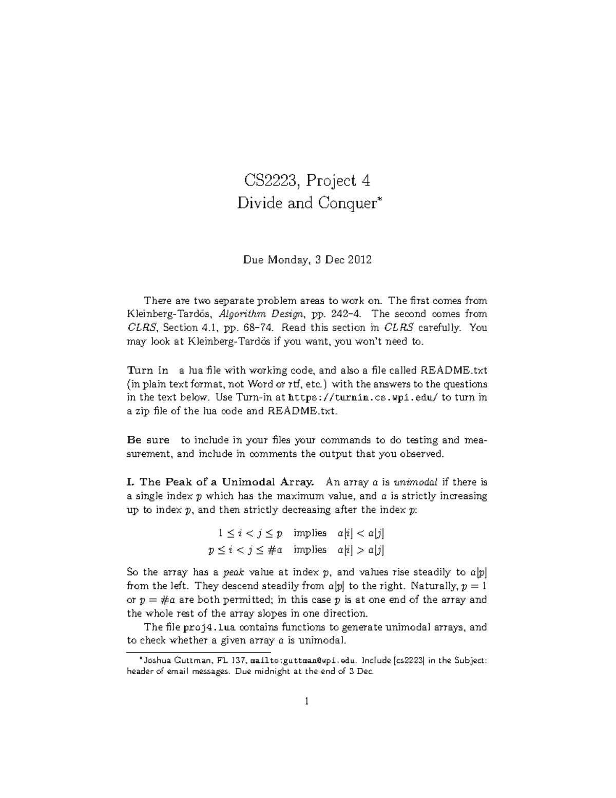 Divide and conquer all thing - CS2223, Project 4 Divide and Conquer∗ ...