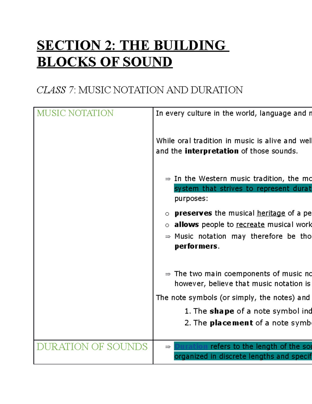 MUS 111 Notes - Section 2 Class 7 - SECTION 2: THE BUILDING BLOCKS OF ...