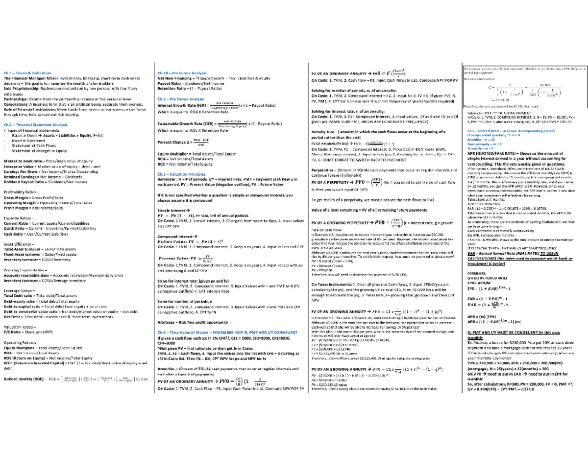 FIN 300 FINAL EXAM SHEET - fin 300 - Studocu