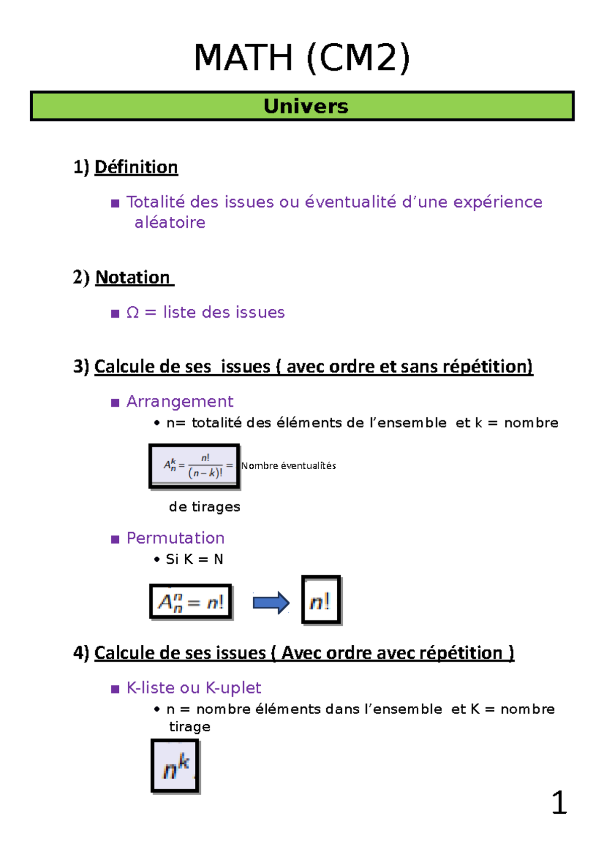 MATH CM2 - Résumé cours magistrale - Nombre éventualités MATH (CM2 ...