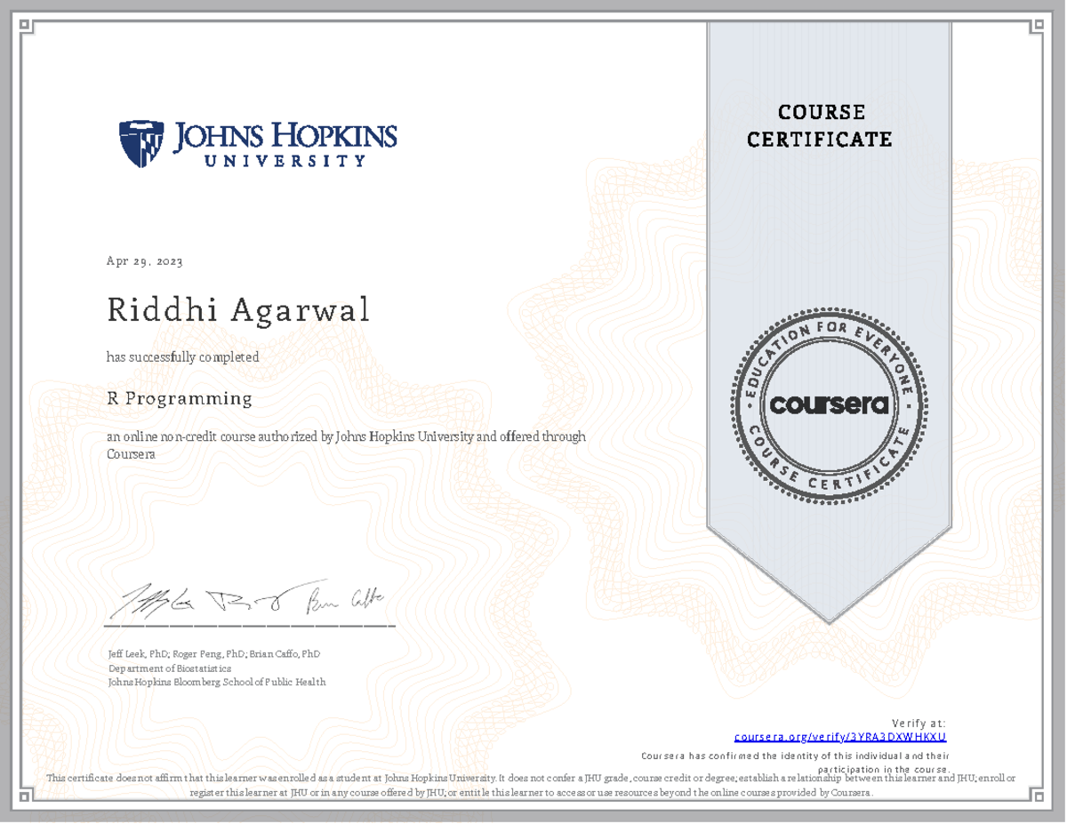 Certificate ( R programming) - A p r 2 9 , 2 02 3 Ri ddhi Aga rwa l R ... Certificate ( R programming) - A p r 2 9 , 2 02 3 Ri ddhi Aga rwa l R ...