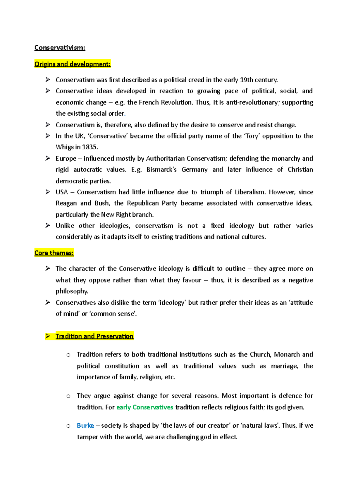 Conservativism- Actual Notes - Conservaivism: Origins and development ...