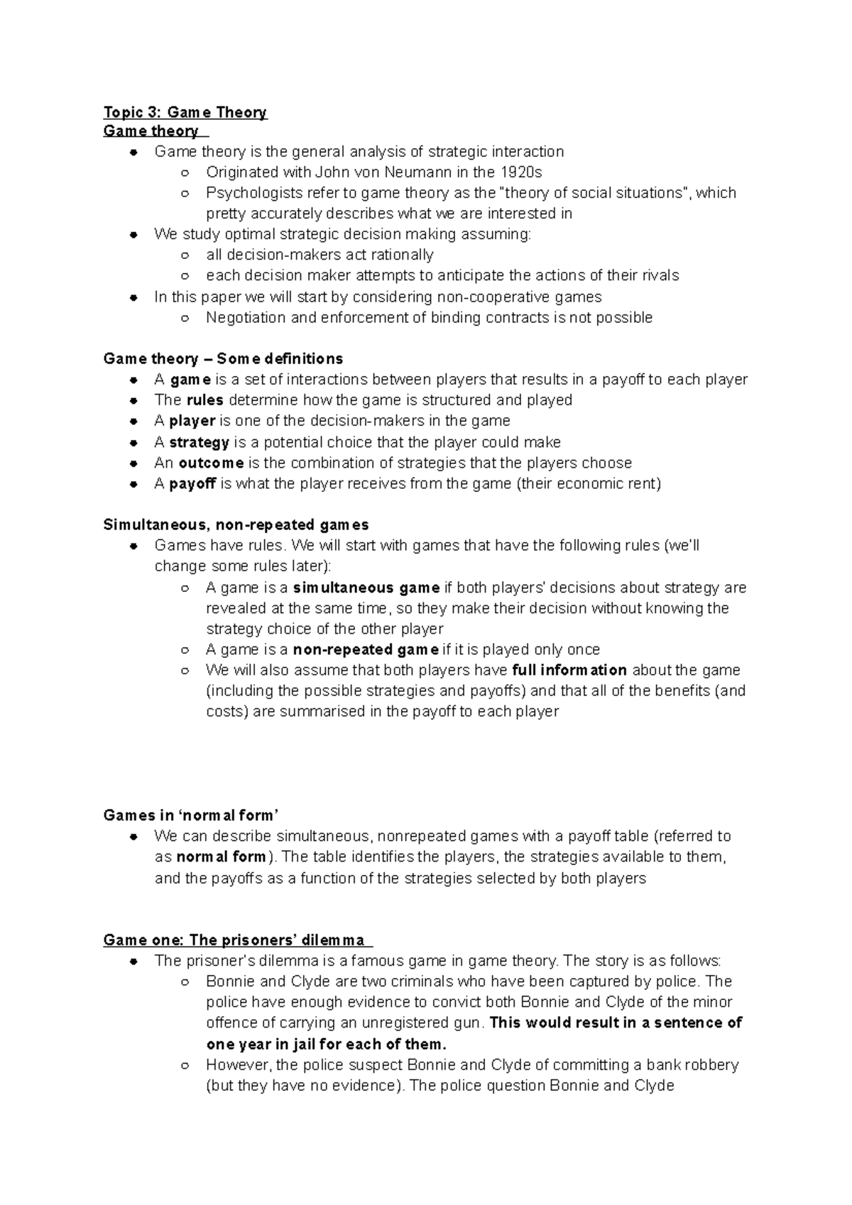 Topic 3 Game Theory Tut Topic 3 Game Theory Game Theory Game Theory Is The General Analysis