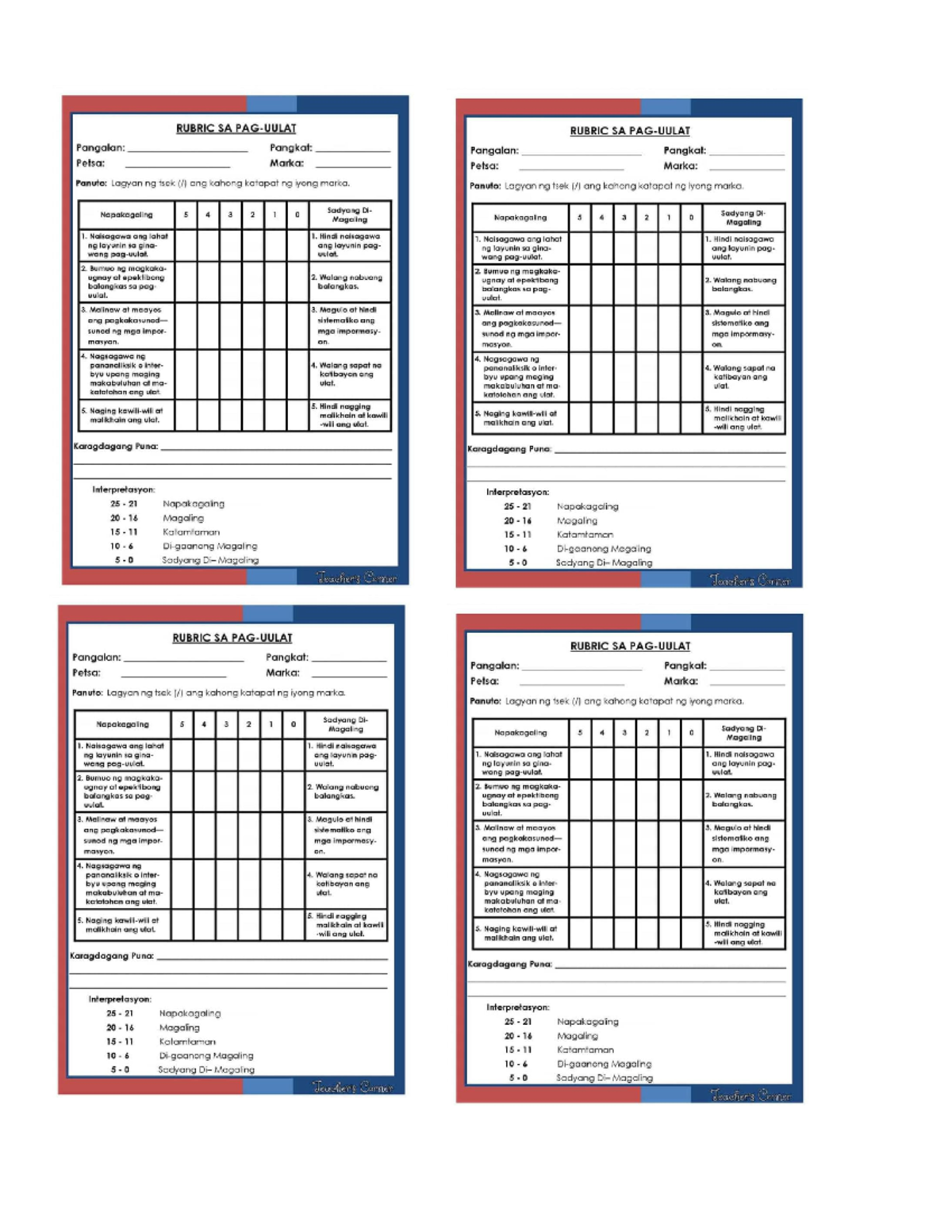 Rubrics sa Pag-uulat - Filipino : Sining ng Komunikasyon - Studocu