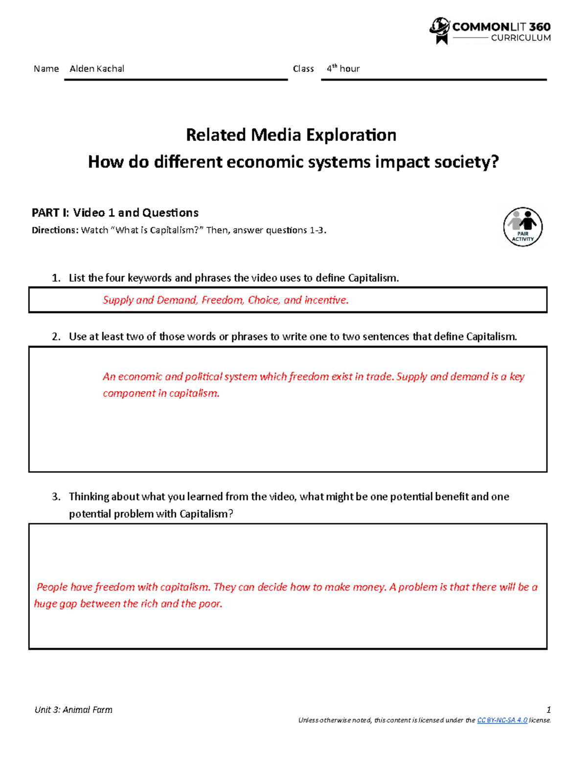 AF Media Exploration Economic Systems Handout - Name Alden Kachal Class ...