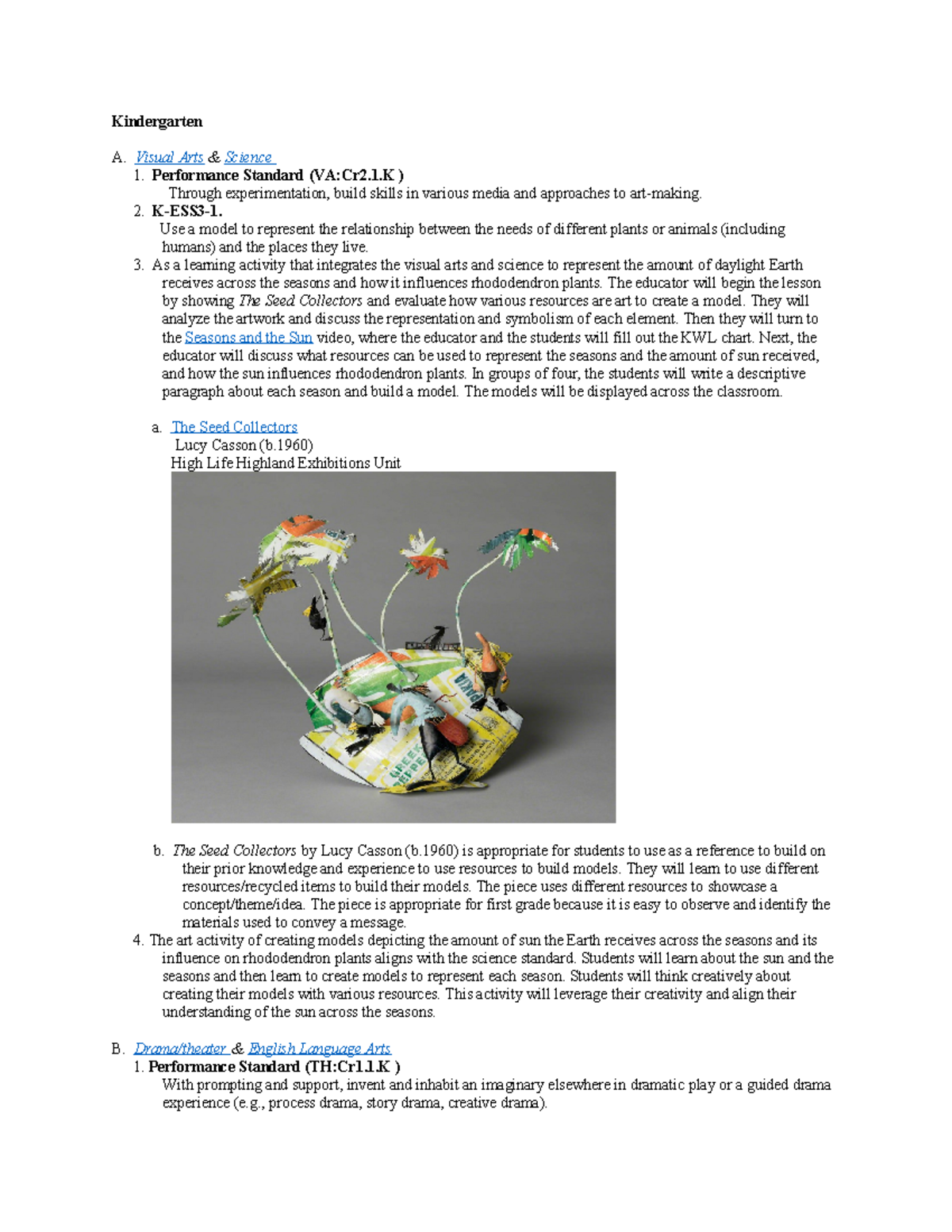 Task 1 - lesson plan - Kindergarten A. Visual Arts & Science 1 ...