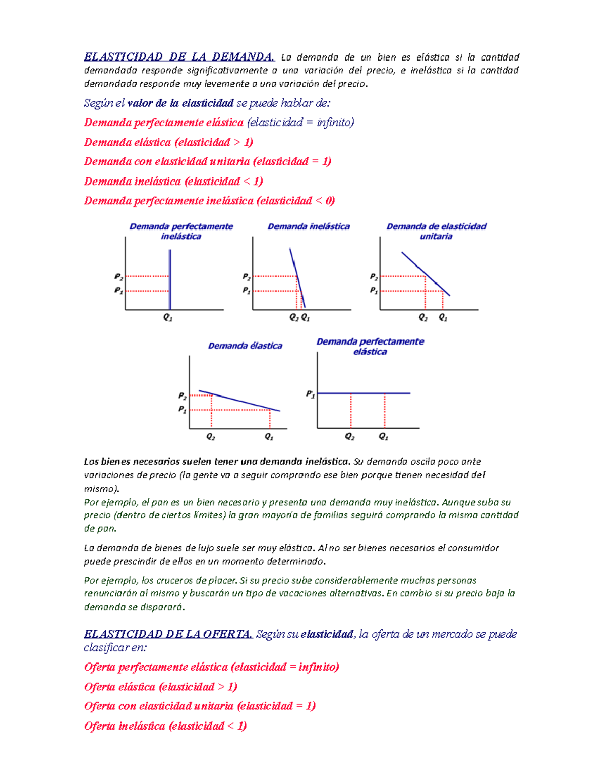 Curvas de oferta y demanda elásticas e inelásticas - ELASTICIDAD DE LA ...