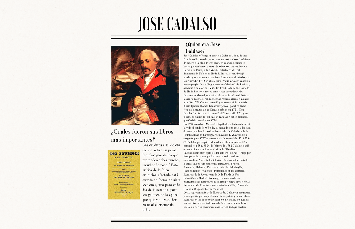 Jose Cadalso - una presentacion en canva sobre el escritor Jose Caldaso ...