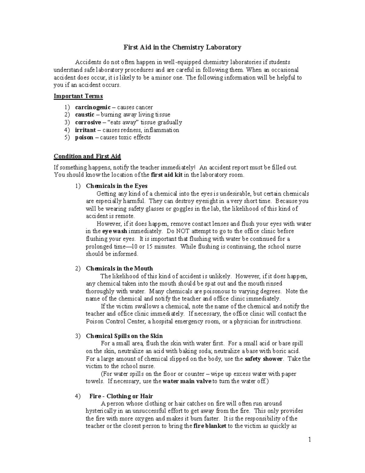 First Aid in the Chemistry Laboratory - 1 First Aid in the Chemistry ...