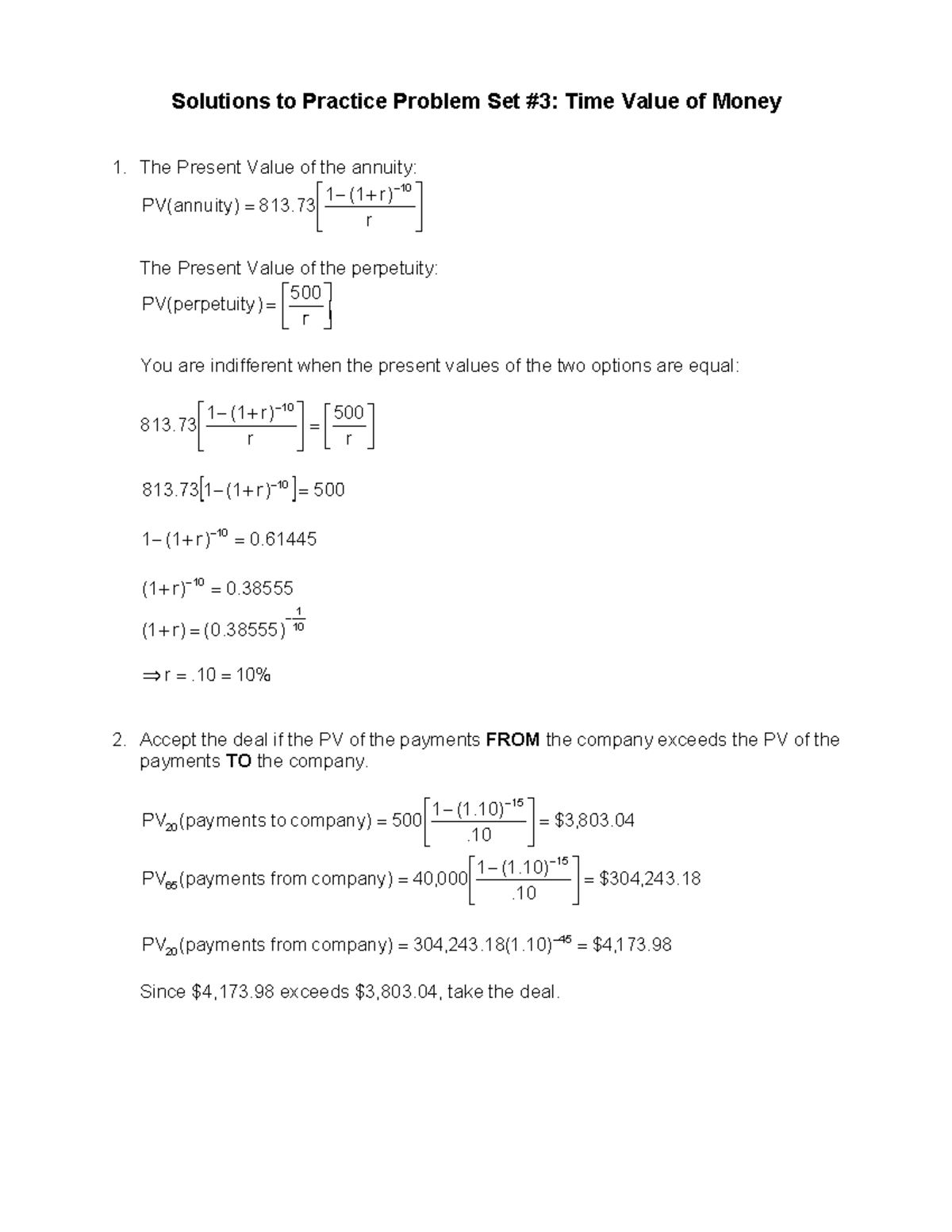 Time value of money III - solutions - Solutions to Practice Problem Set ...