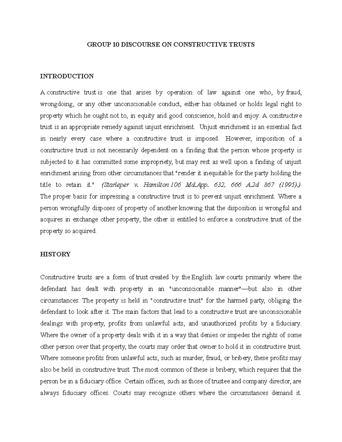 Group 10 Discourse on Constructive Trusts - GROUP 10 DISCOURSE ON CONSTRUCTIVE TRUSTS ...