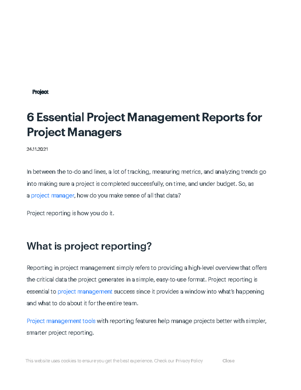 6 Essential Project Management Reports for Project Managers - Project 6 ...