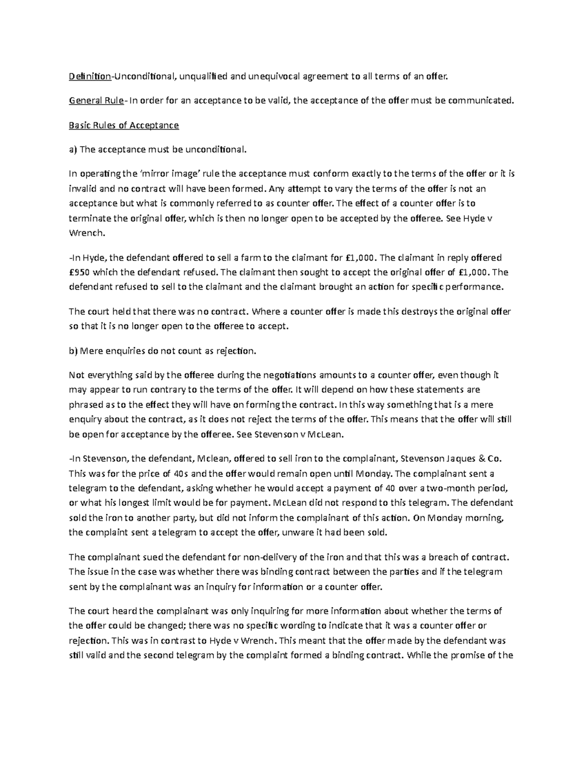 Acceptance - Definition-Unconditional, unqualified and unequivocal ...