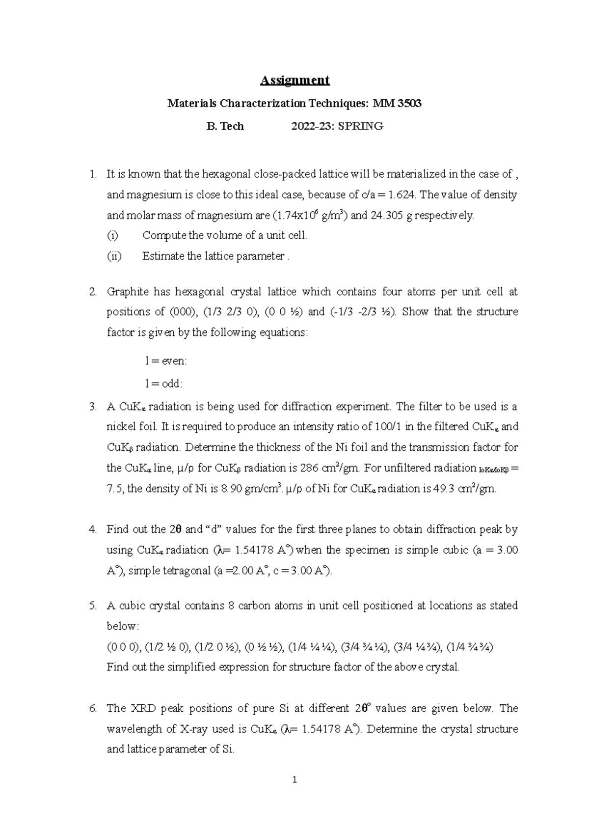 Assignment MM3503 - Assignment Materials Characterization Techniques ...