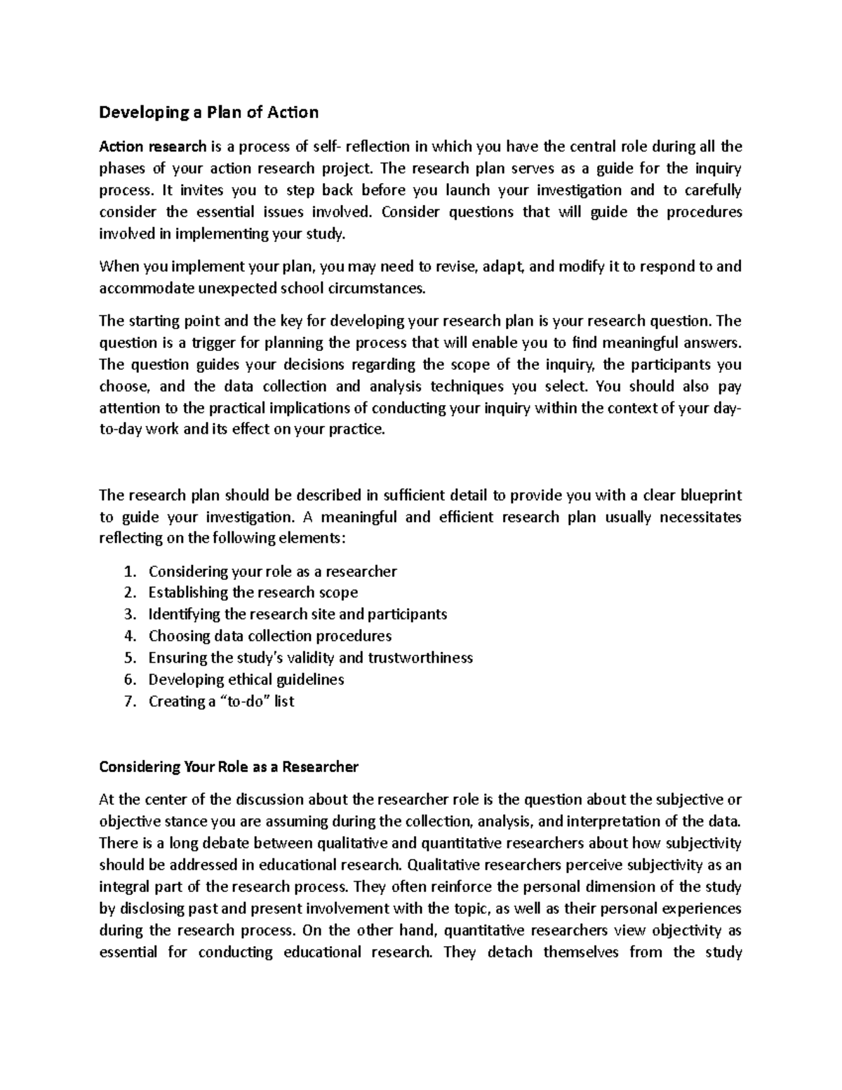 Developing a Plan of Action - Developing a Plan of Action Action ...