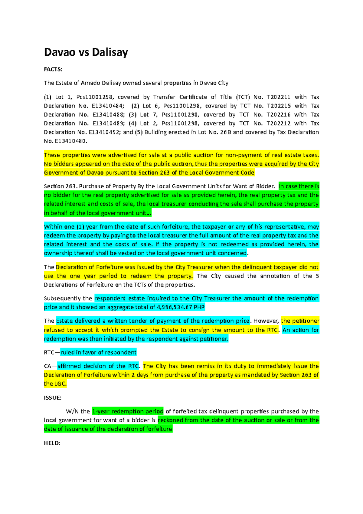 11. LGC P.2 Digest - Local Government Code Taxation - Davao vs Dalisay ...
