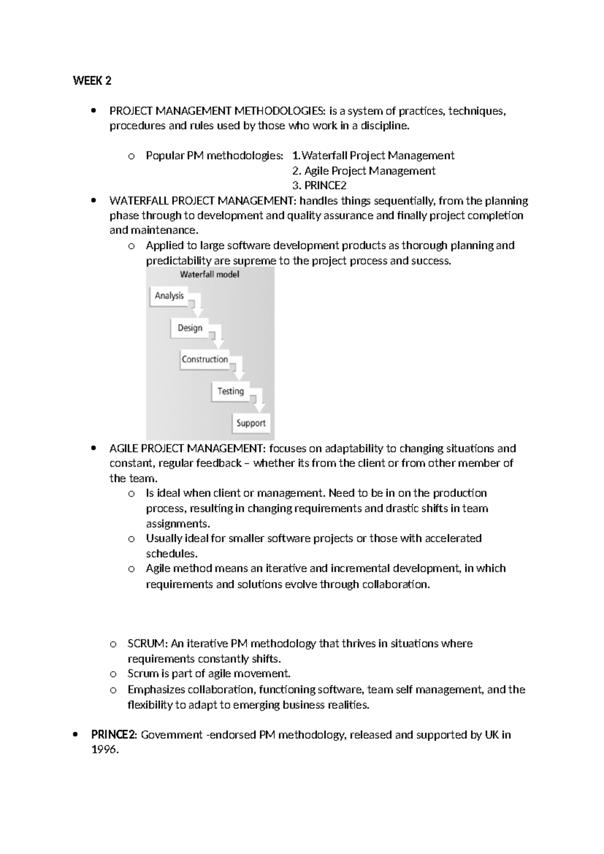 WEEK 2 notes info_3333 - WEEK 2 PROJECT MANAGEMENT METHODOLOGIES: is a ...