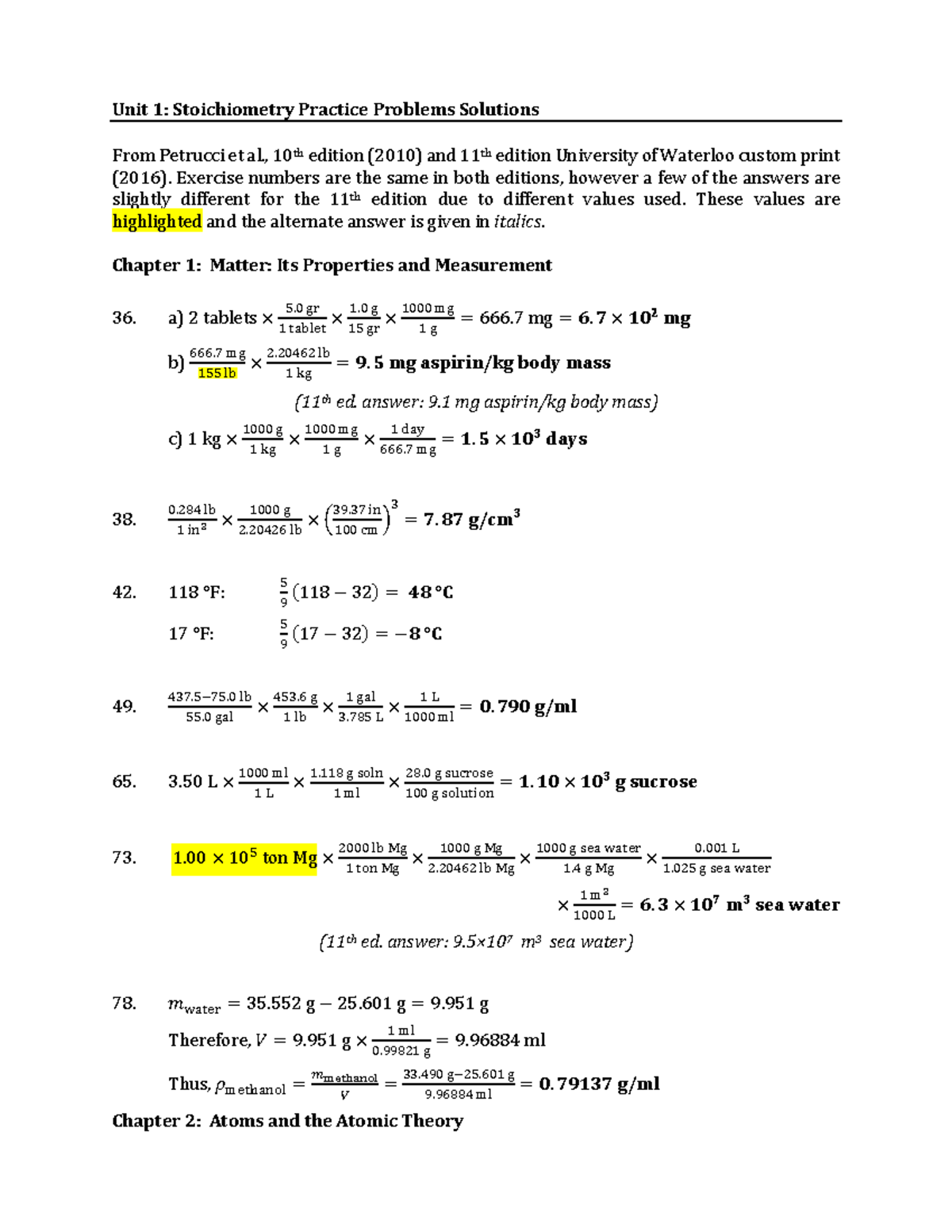 Unit 1 Stoichiometry Practice Problems Solutions - Unit 1: Stoichiometry Practice Problems ...