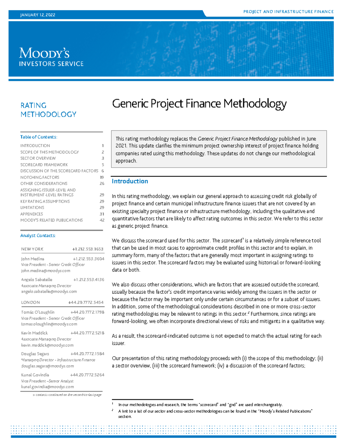 Moodys 2022 - Generic Project Finance Methodology - RATING METHODOLOGY ...