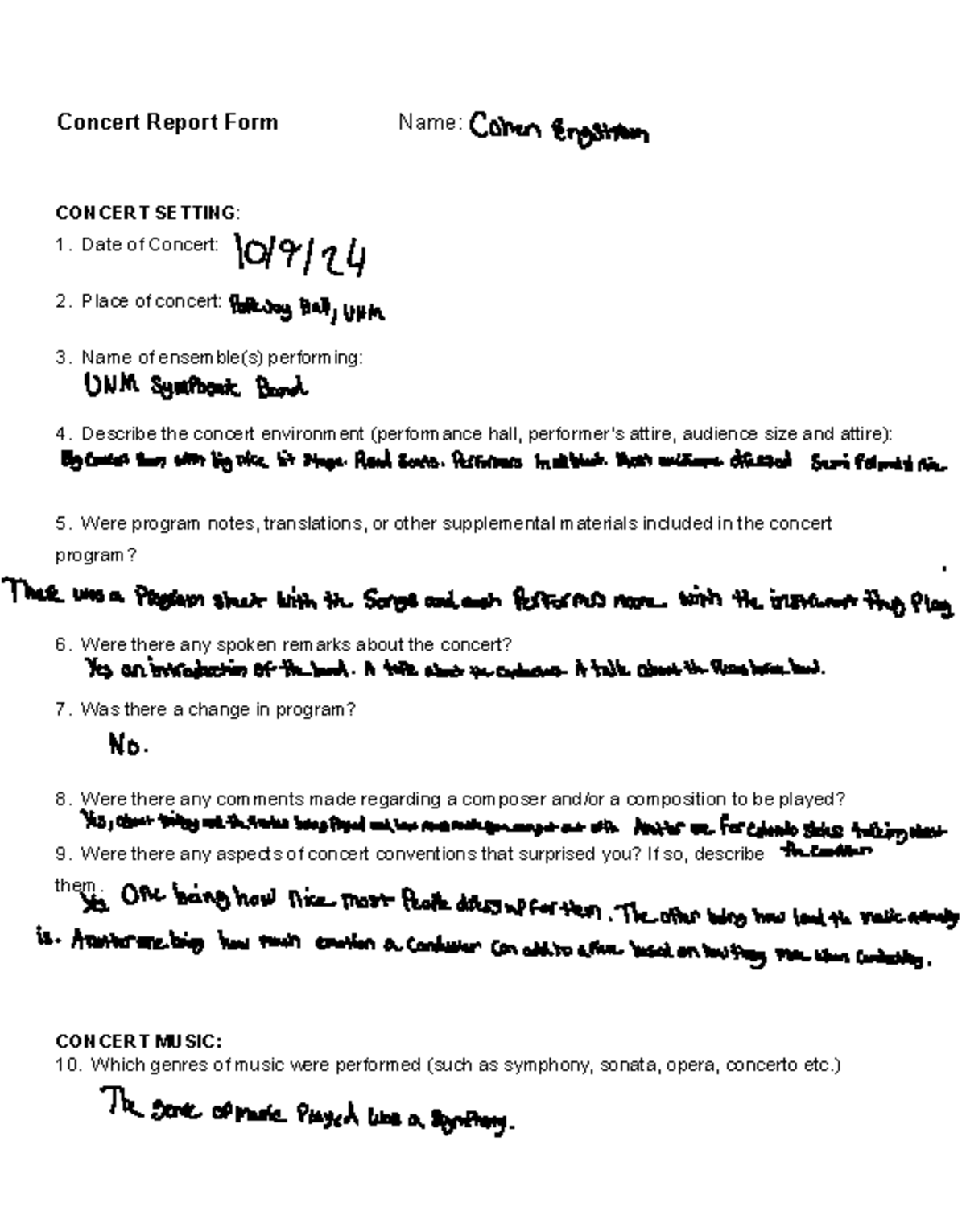 Concert+Report+Form - Concert Assigment for a symphony band at UNM ...