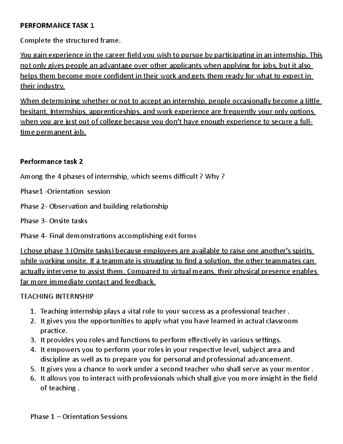 Teaching Internship 2ND SEM 2023 - PERFORMANCE TASK 1 Complete the ...