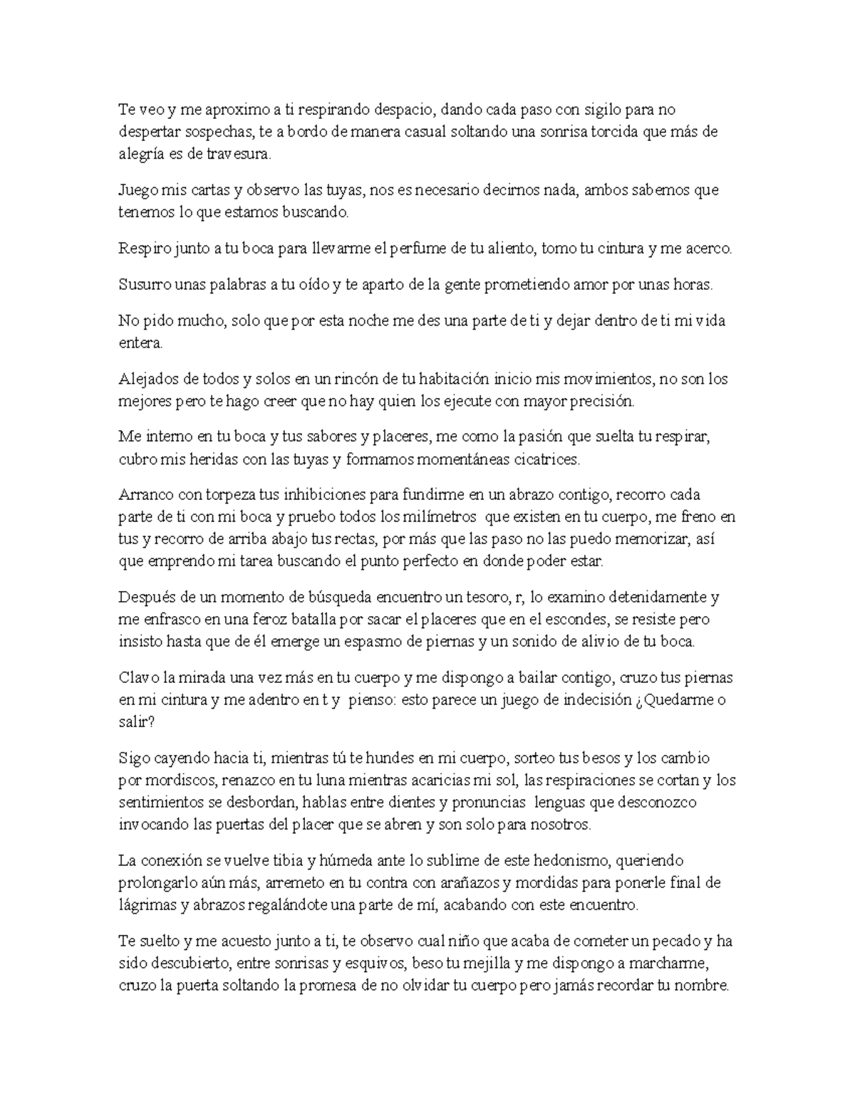 Paulina - Poema clase sexualidad - Te veo y me aproximo a ti respirando despacio, dando cada ...