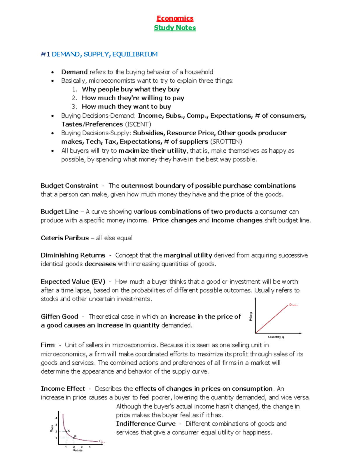 Economics - Economie - Economics Study Notes #1 DEMAND, SUPPLY ...