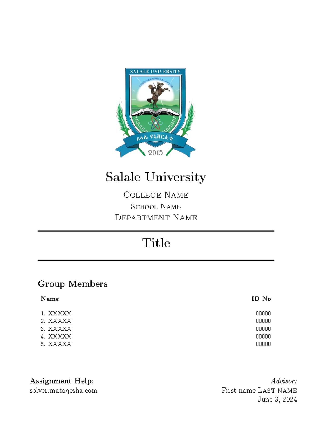 SLU cover templateaau - Web programing - Salale University College Name ...
