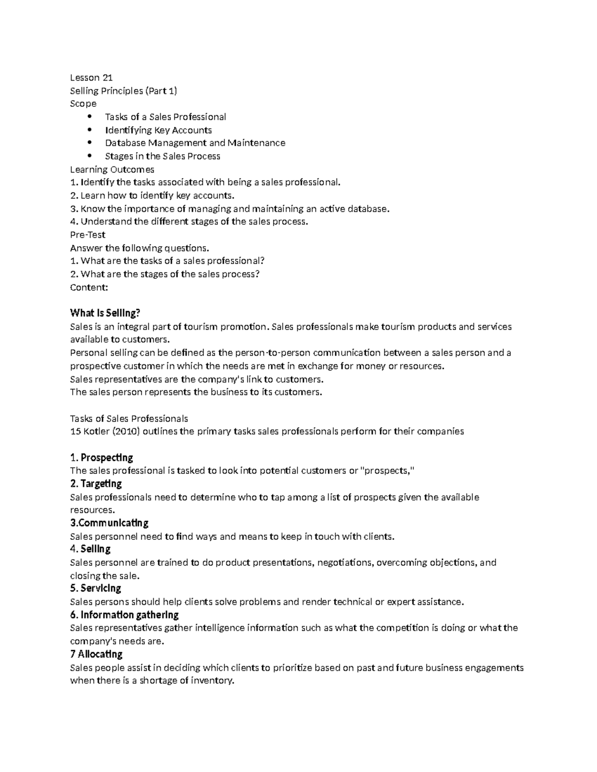 Principles of selling 1 and 2 - Lesson 21 Selling Principles (Part 1 ...