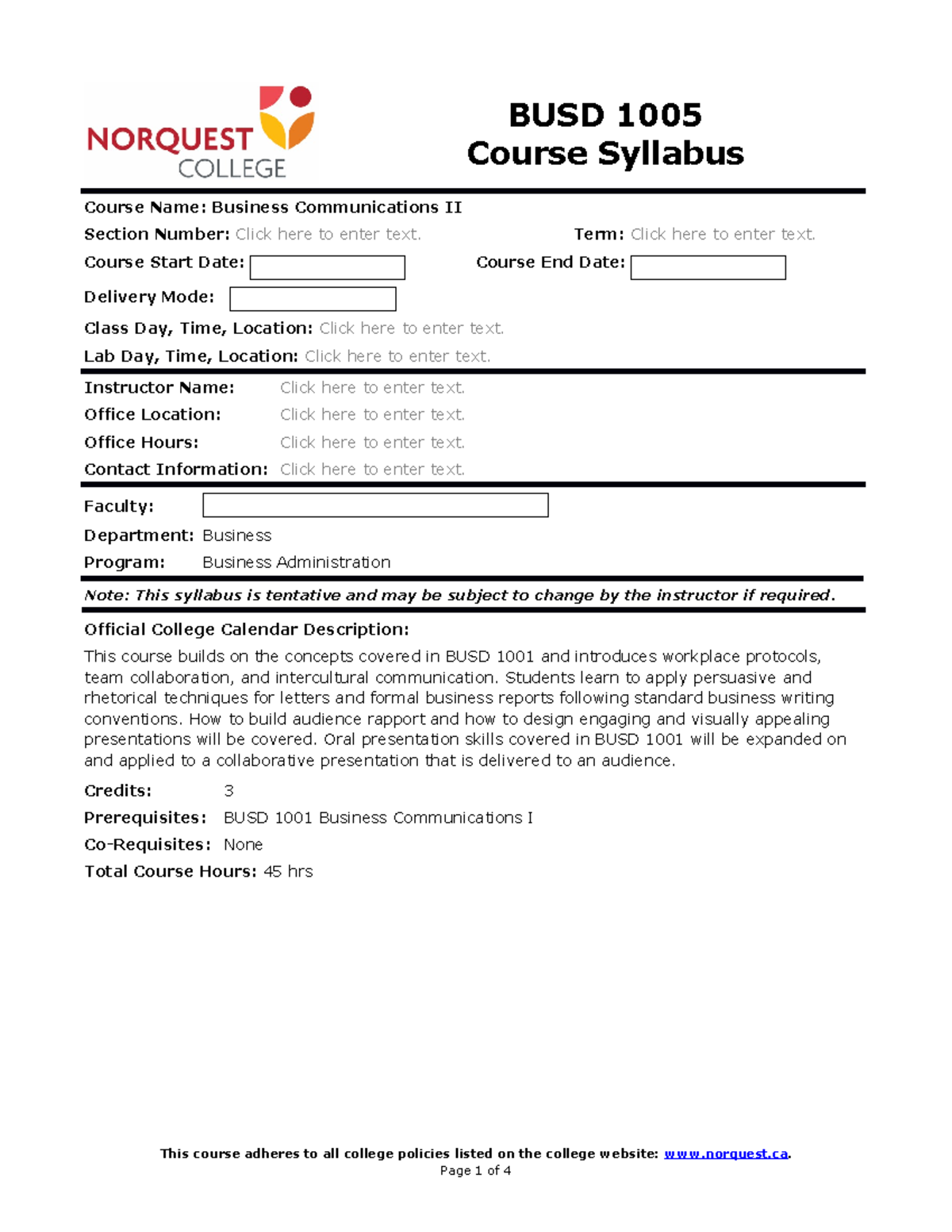BUSD 1005 Course Syllabus 2022-2023 - BUSD 1005 Course Syllabus Course ...
