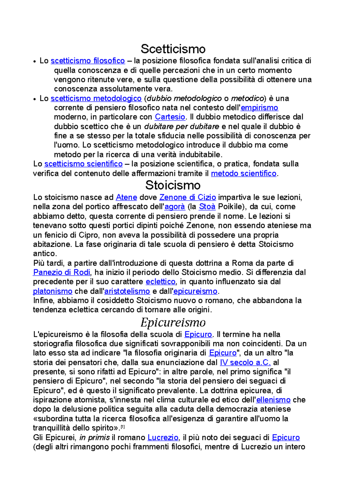 Scetticismo, Stoicismo, Epicureismo, un breve schema - Scetticismo - Lo ...