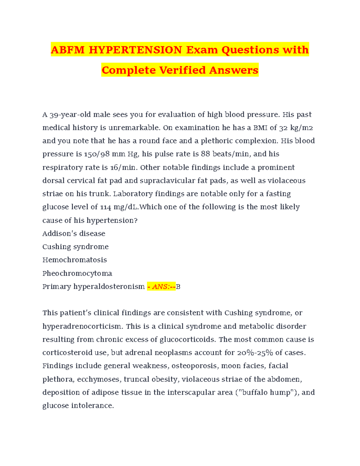 ABFM Hypertension Exam Questions with Complete Verified Answers - ABFM ...