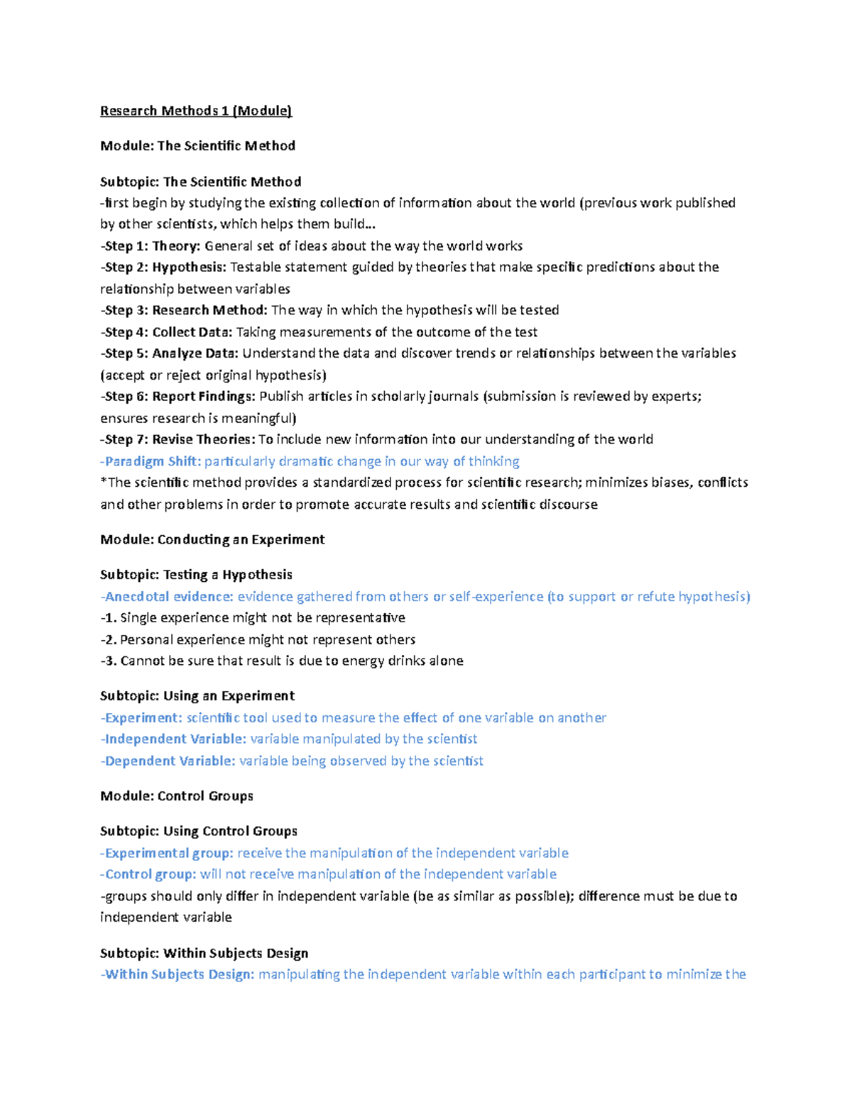 Research Methods 1 - Lecture notes 1 - Research Methods 1 (Module ...