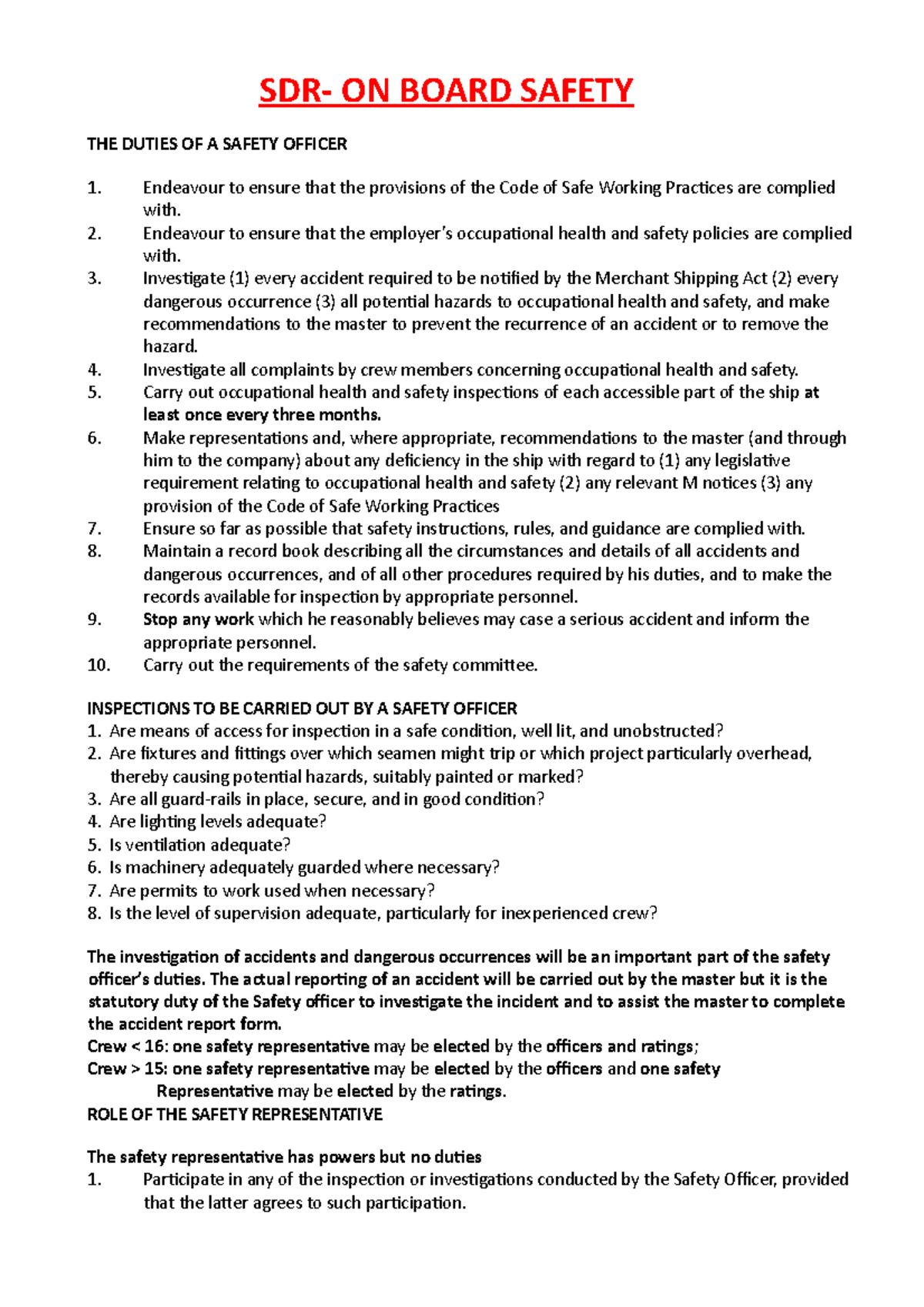 SWP Onboardsafety - SDR- ON BOARD SAFETY THE DUTIES OF A SAFETY OFFICER ...