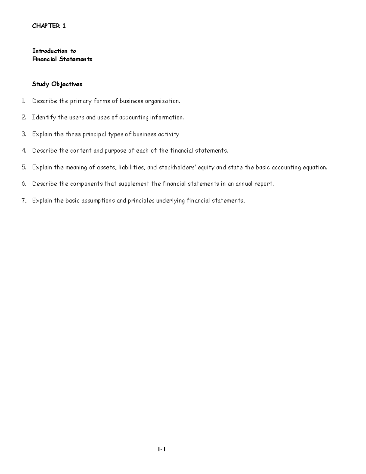 Study Guide Chap 01 - CHAPTER 1 Introduction to Financial Statements ...