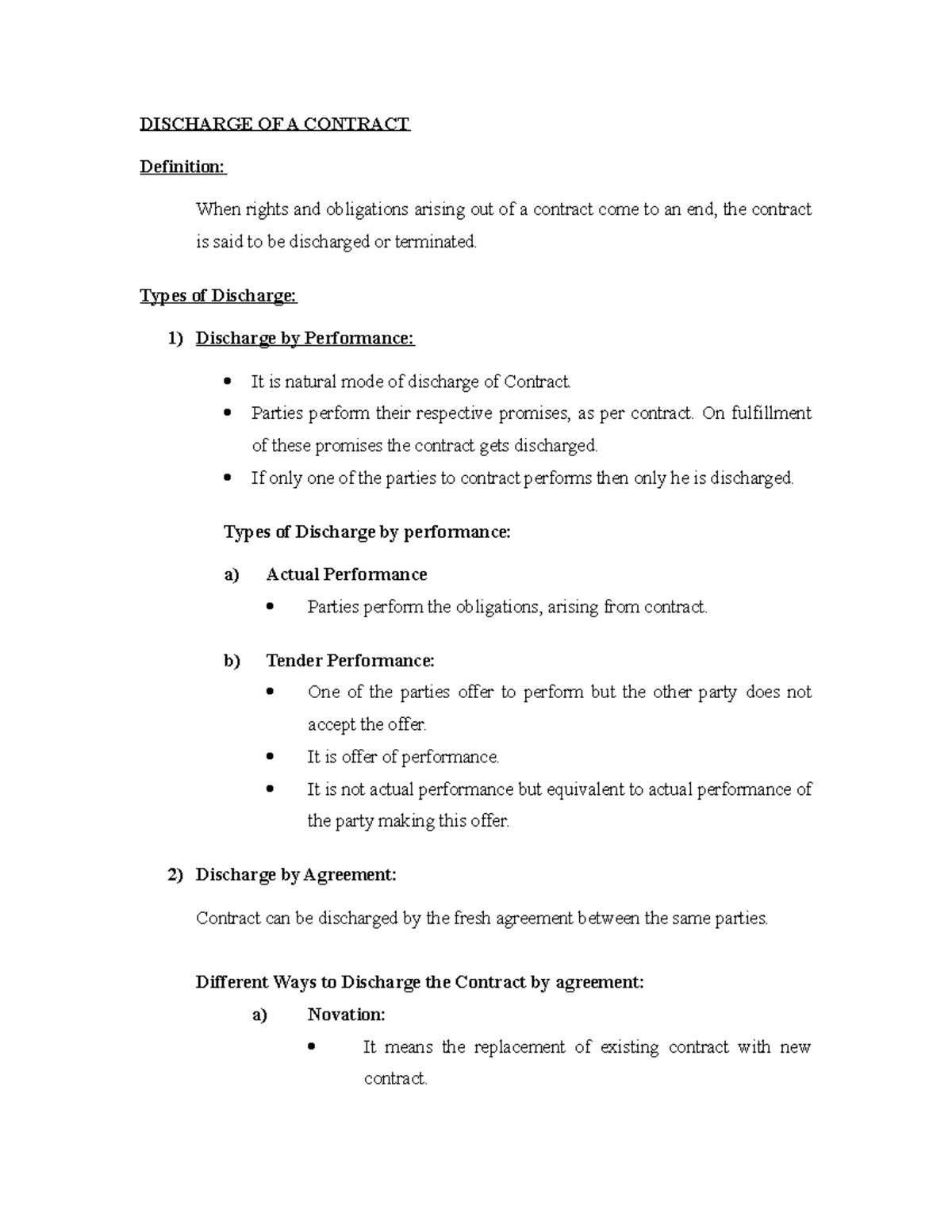 Lecture 6 - What is discharge of contract? Types of discharge Different ...