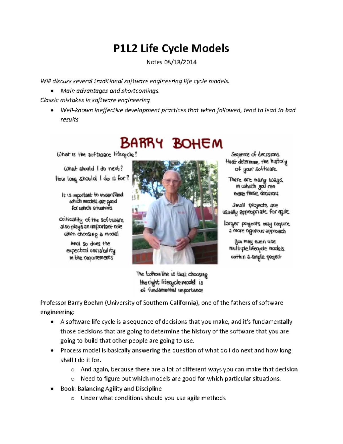 P1L2 Life Cycle Models Notes - P1L2 Life Cycle Models Notes 08/18/ Will ...