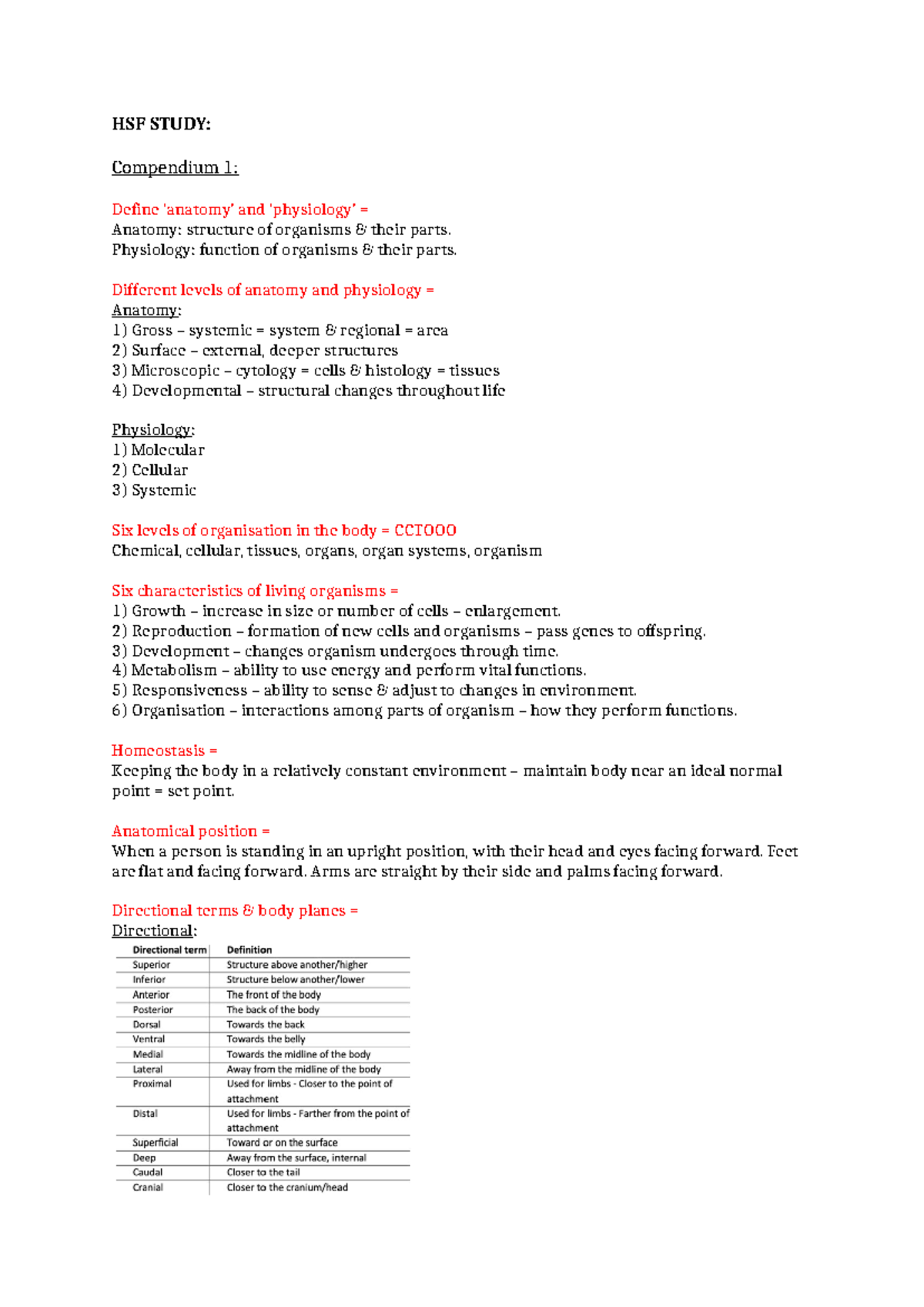 HSF Study - HSF STUDY: Compendium 1: Define ‘anatomy’ and ‘physiology ...