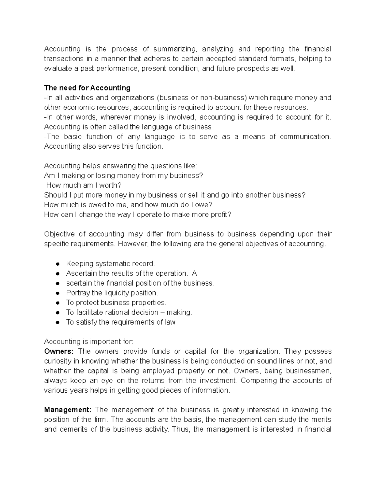 Introduction TO Accounting-Notes - Accounting is the process of ...