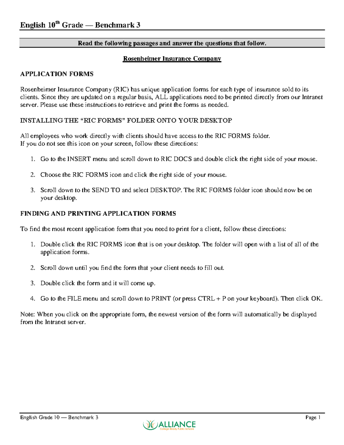 1011 bm3 tr alliance ela 10th grade - English 10 th Grade — Benchmark 3 ...