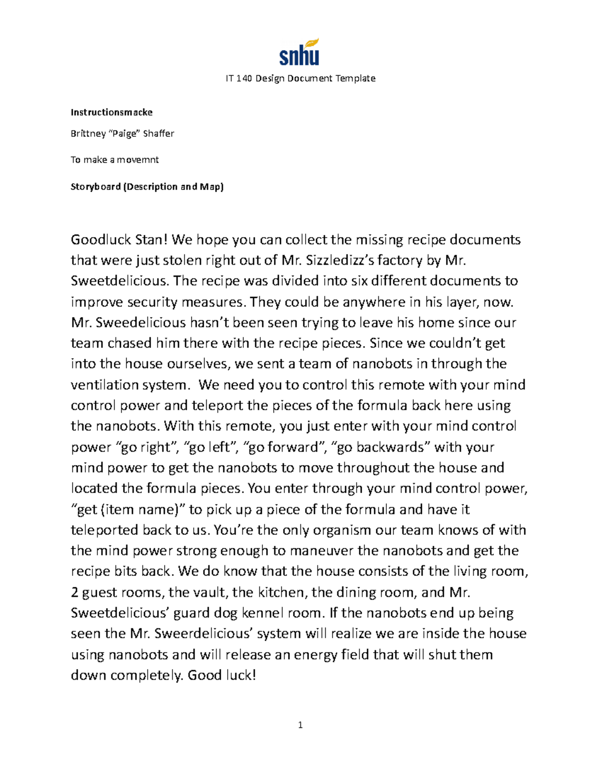 Text Based game #2 - IT145 - IT 140 Design Document Template ...