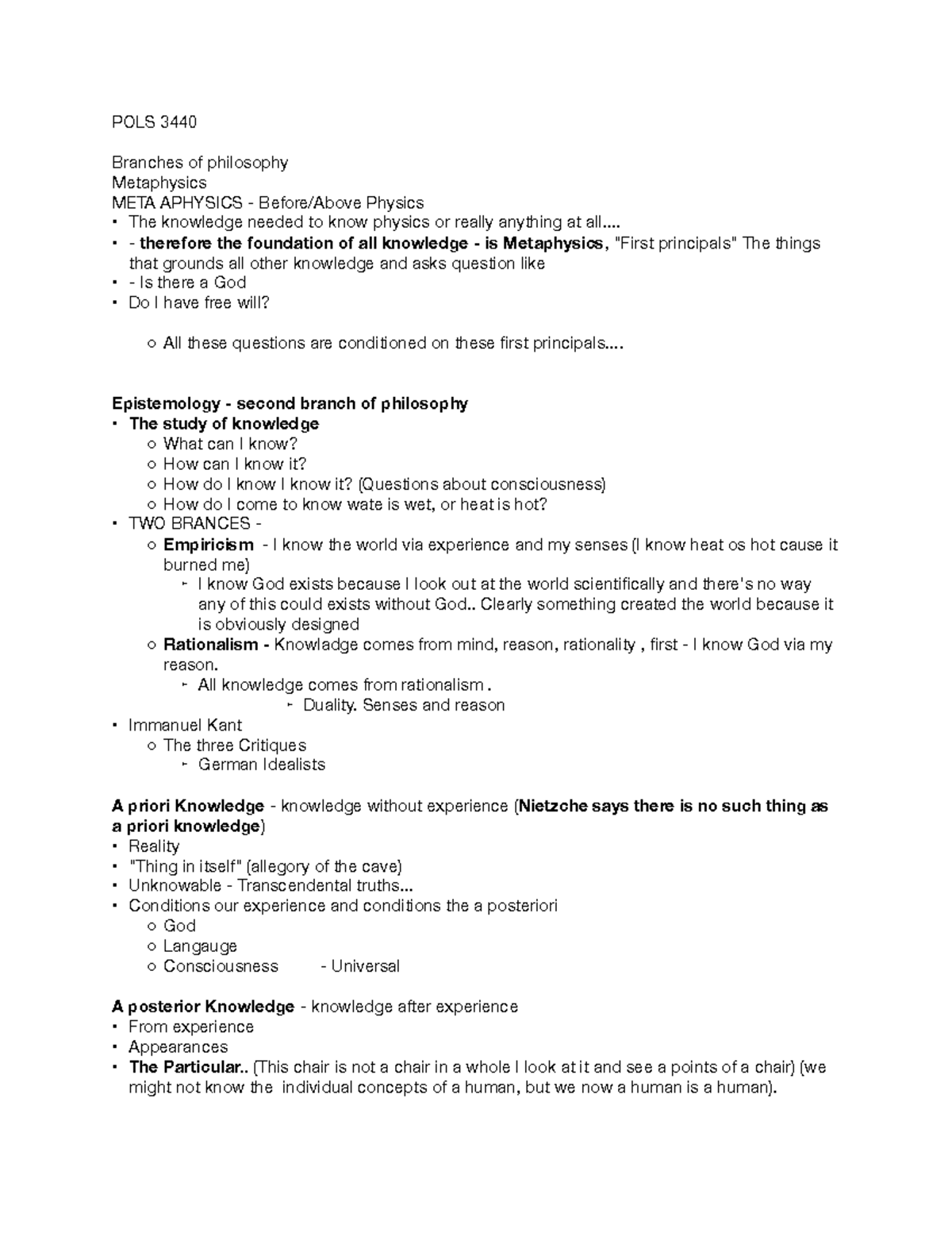POLS 3440 - 2 - Cody Campbell - POLS 3440 Branches of philosophy ...