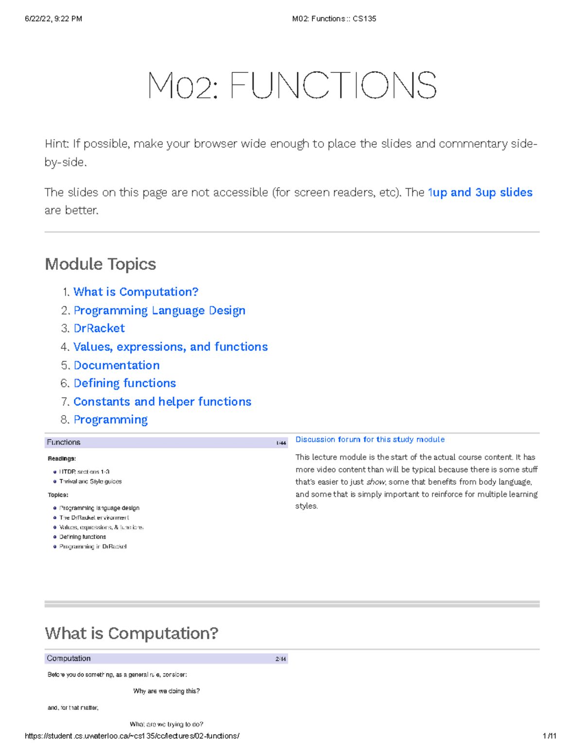M02 Functions CS135 - LECTURES - M02: FUNCTIONS Hint: If possible, make your browser wide enough ...