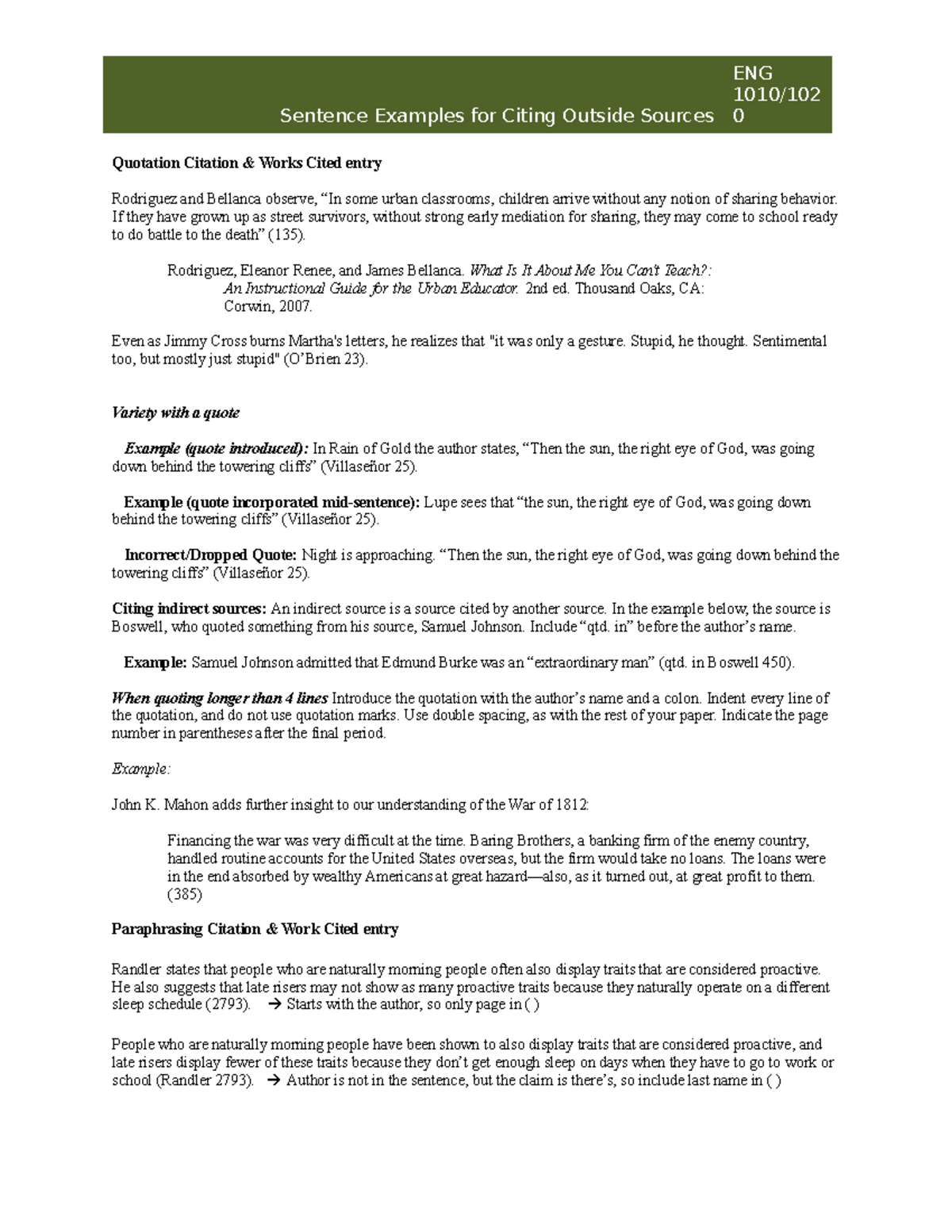 Sentence Variety in Citation Examples 2023 - Sentence Examples for Citing Outside Sources ENG ...