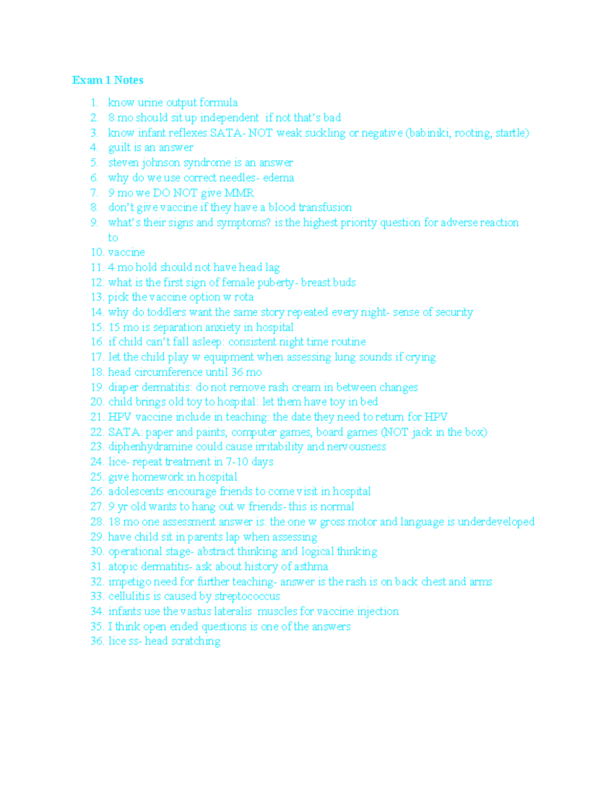 434 EXAM 1 Notes-materials - Exam 1 Notes 1. know urine output formula ...