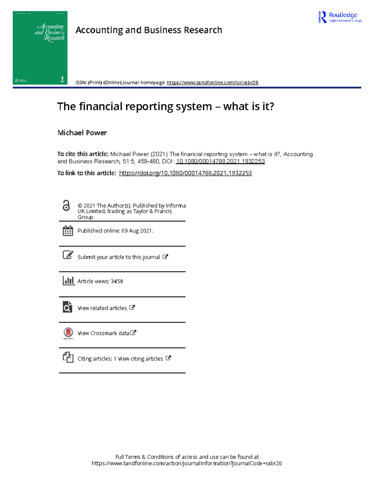 The financial reporting system what is it - 1080/00014788. To link to ...
