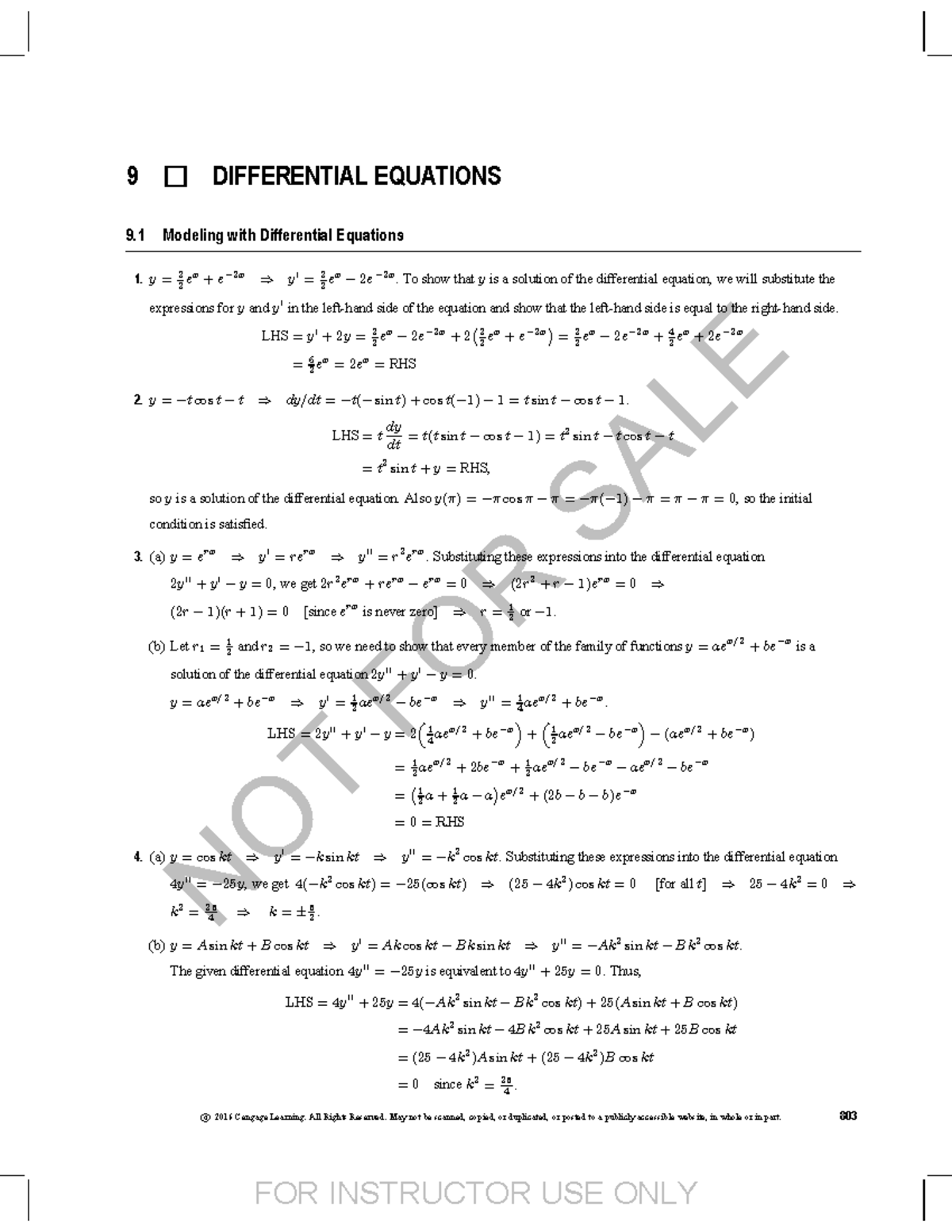Chapter 9 - NOT FOR SALE 9 DIFFERENTIAL EQUATIONS 9 Modeling with ...