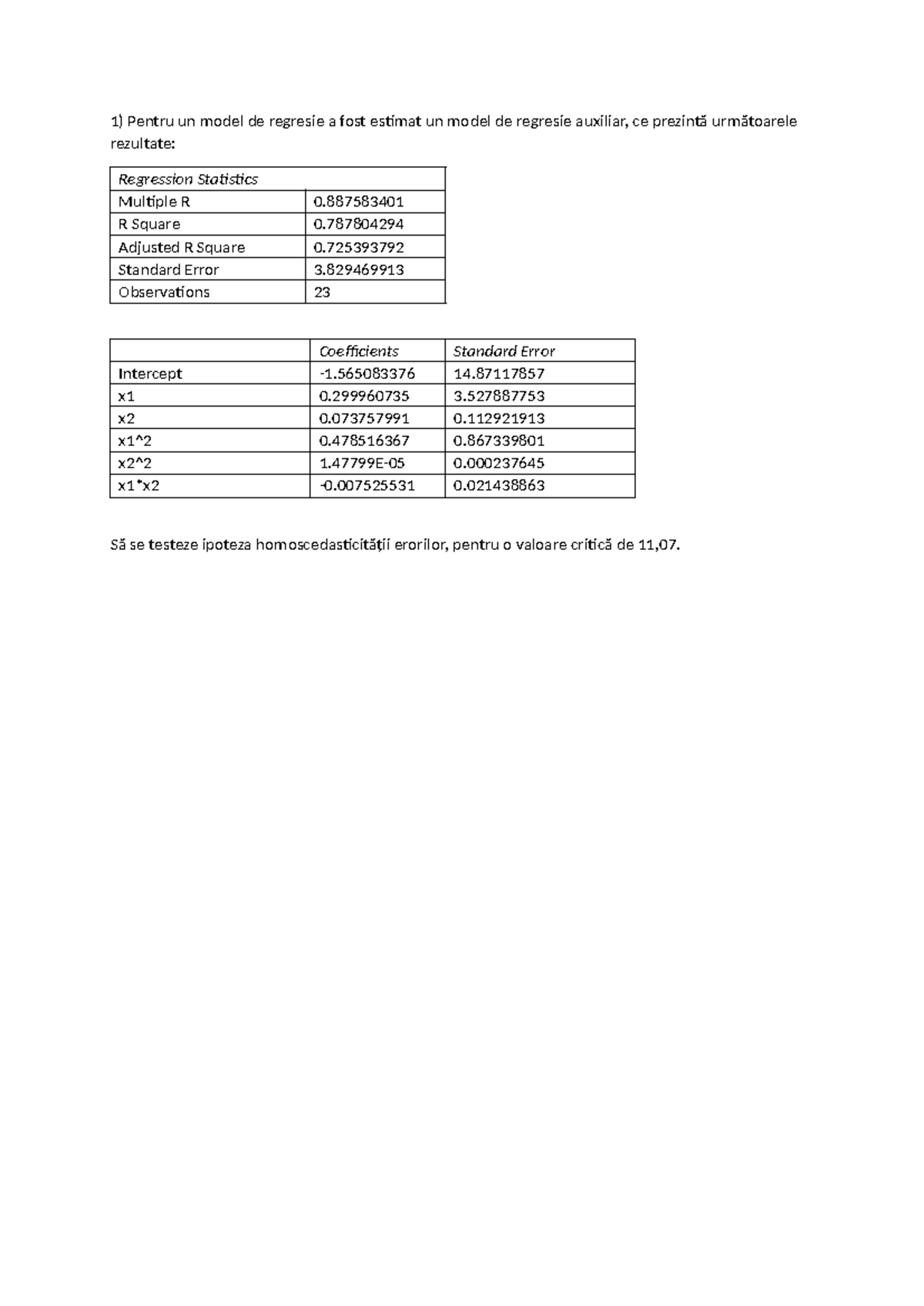 Aplicatie seminar 11 - Econometrie Econometrics - Pentru un model de ...